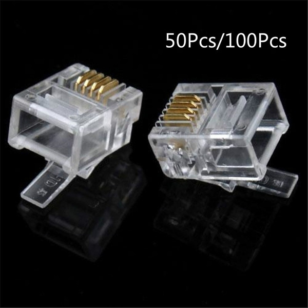 50/100PCS 4 Pin RJ11 RJ-11 6P4C Modular Plug Durable Telephone Phone ...