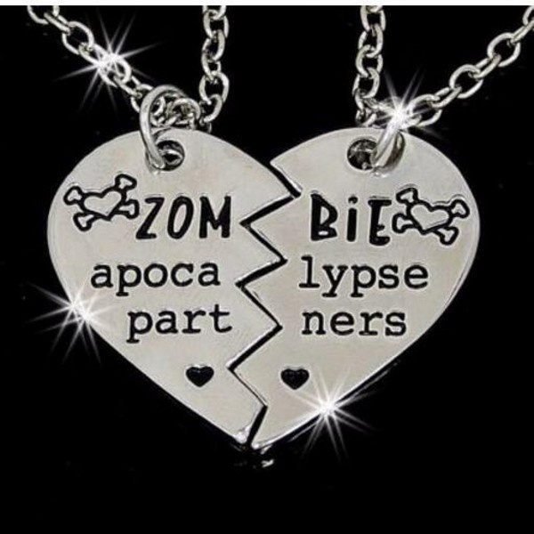 Zombie Apocalypse Partners Best Friend Couples Hand Stamped Heart ...