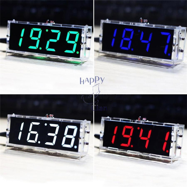 4-digit LED Digital Electronic Clock DIY Kit Light Control Transparent ...