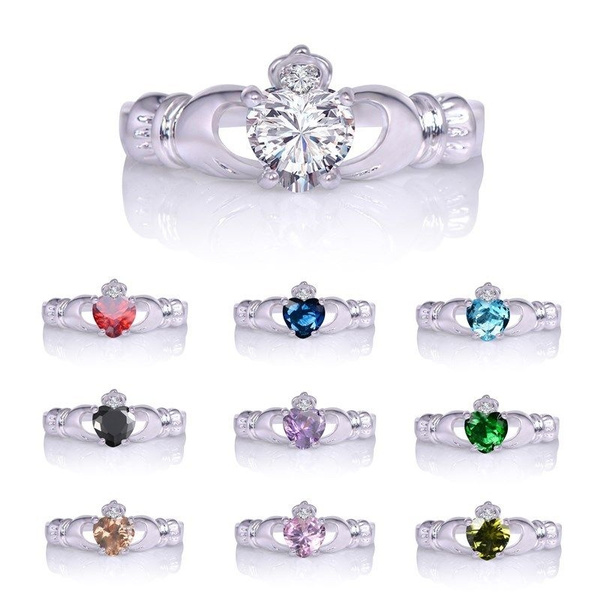 Irish Celtic Crown Heart Cut Claddagh Promise Ring Silver Plated ...