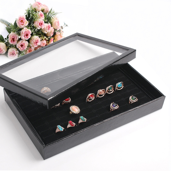 Jewelry Organizer Show Case Jewelry Display Rings Holder Box New Black ...