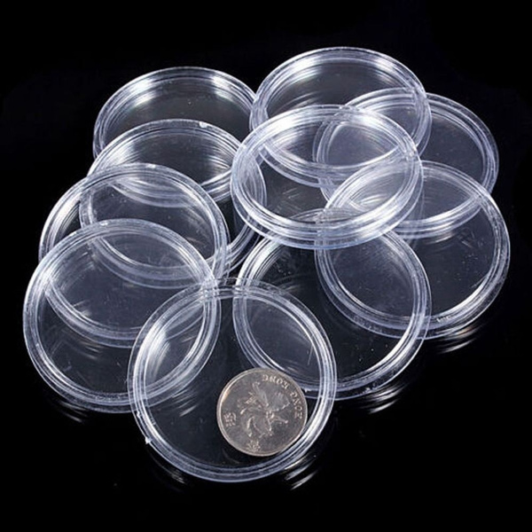 Acrylic Coins Box 30mm Round Plastic Cases Collecting Box Capsules ...