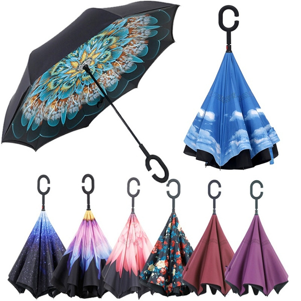 Inverted Umbrella - Double Layer Self-Standing Handsfree Windproof ...
