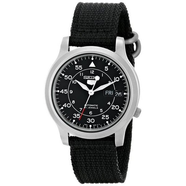 SNK809 Seiko 5 Black Canvas Automatic Mens Watch | Wish