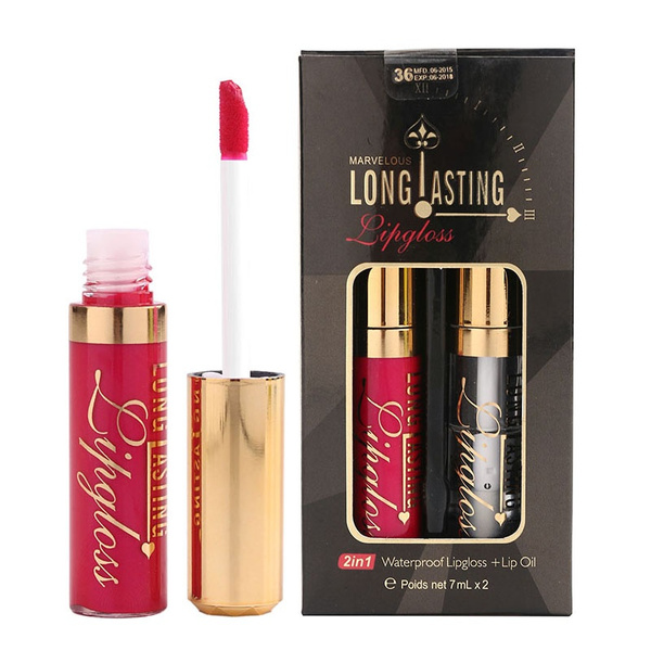 2 in1 Waterproof Lip gloss +Lip Oil Makeup Set Lasting Plumping Efect ...