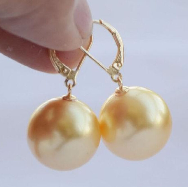 Perfect 16mm natural Australian south sea golden shell pearl earrings ...