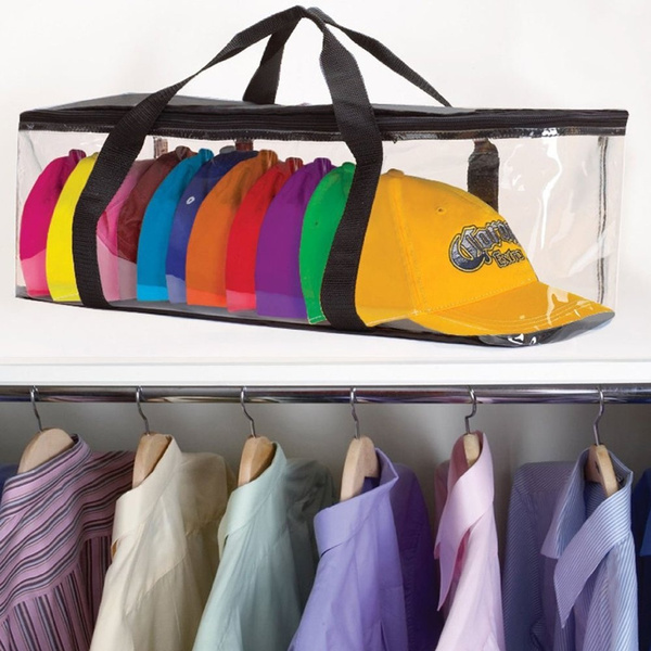 Houseables Hat Organizer, Cap Storage Bag, Clear Plastic Case, Black ...