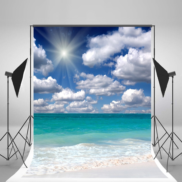 5x7ft Summer White Cloud Photography Backdrop Sunny Day Beach ...