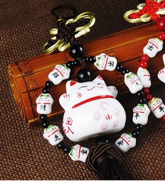 Car Auto Rearview Mirror Pendant Ornaments Lucky Cat Ceramic Car ...
