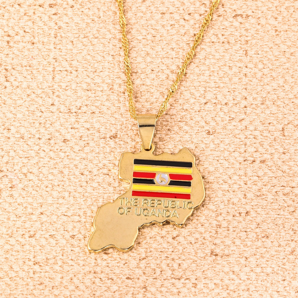 The Republic of Uganda Map Pendant Chain 24k Gold Plated Africa Map ...