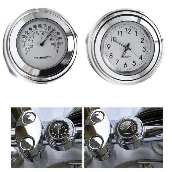 Motorcycle Handlebar Mount Clock Dial Watch and Temp Thermometer 7/8 ...