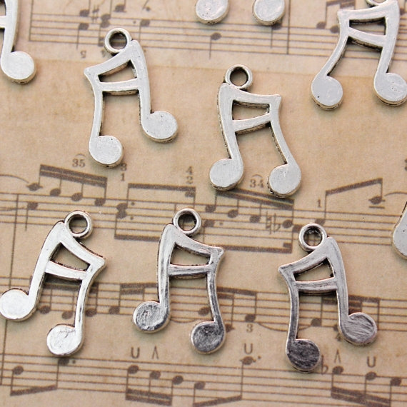 20 Music Note Charms Music Charms Note Charms Antiqued Silver Tone 7 x ...