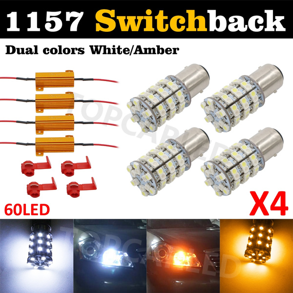 4X BAY15D 1157 3528 Dual-Color SwitchBack 60 SMD LED Tail Stop Brake ...