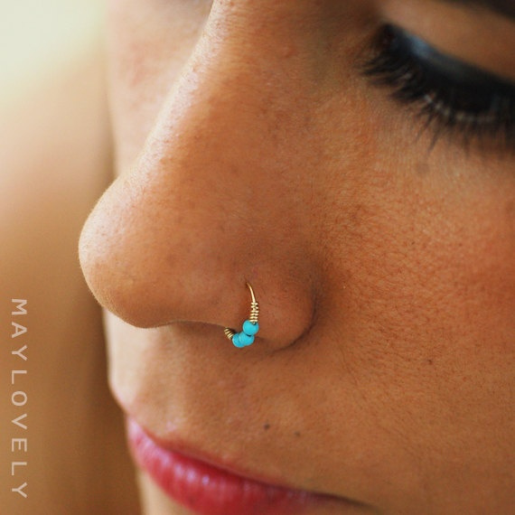 Turquoise Nose Ring Silver or Gold Filled Handcrafted Helix Piercing Tragus Nose Piercing Cartilage Hoop