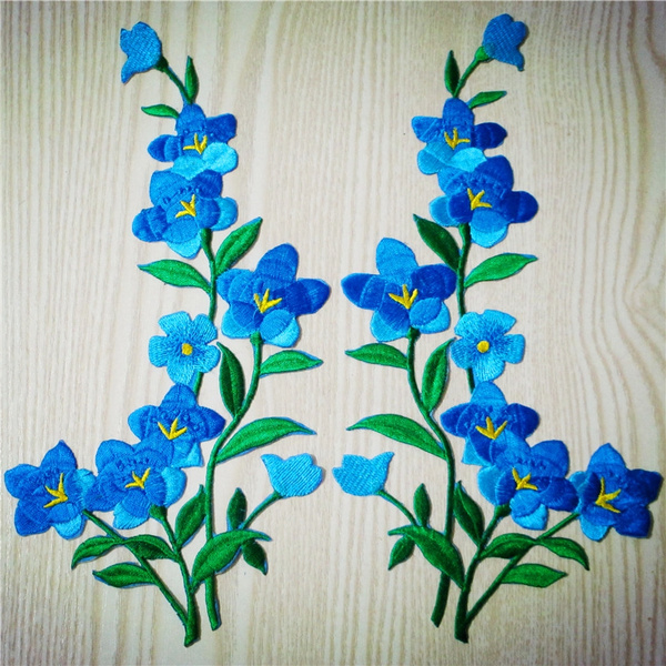 Nice Blue Flower patch Embroidered Iron On Patches for Clothing Sticker ...