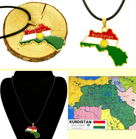 Kurdistan Gold Enamel Pendant Necklace Flag Region Map Kurdish Large ...