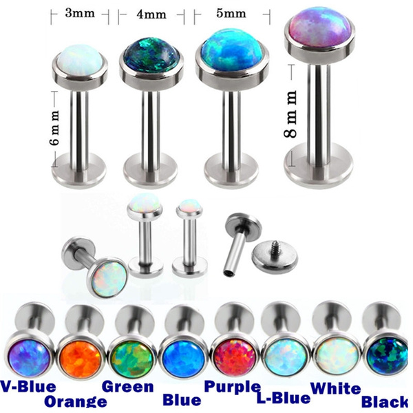 316L Surgical Steel & Opal Gemstone Labret Lip Ring Helix Earring ... 316L Surgical Steel & Opal Gemstone Labret Lip Ring Helix Earring ...