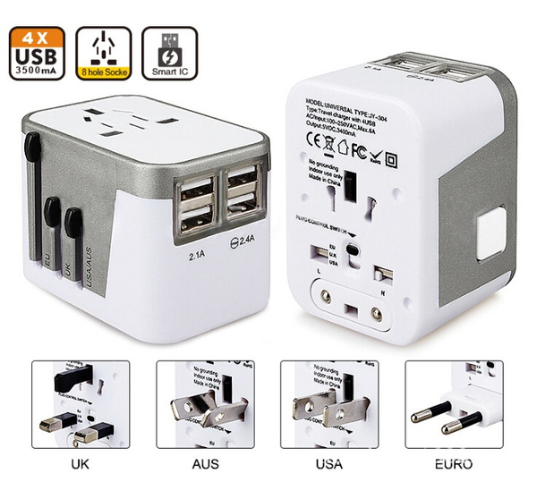 4 USB Port All in One Universal International Plug Adapter World Travel ...
