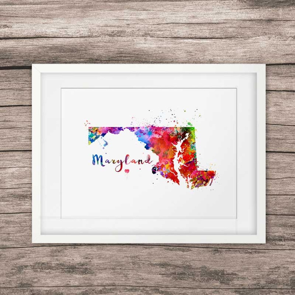 Map of The U.S. State of Maryland Giclée Wedding Anniversary Maryland ...