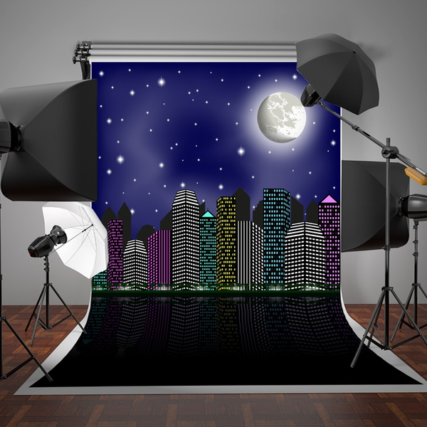SUSU Super City Photography Backdrops Blue Sky Stars Moon Photo Studio ...