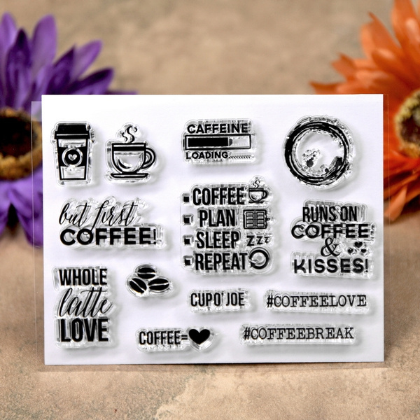 COFFEE PLAN SLEEP REPEAT Scrapbook DIY photo cards account rubber stamp ...