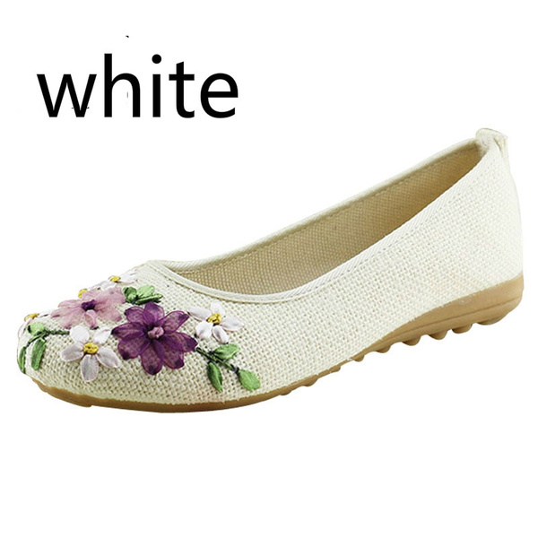 2017 New Women Flower Flats Slip On Cotton Fabric Casual Shoes ...