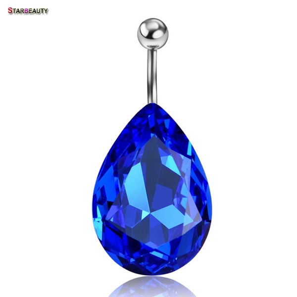 1 Piece/pack Luxury Big Waterdrop Navel Piercing Ombligo Women 14G Blue ...