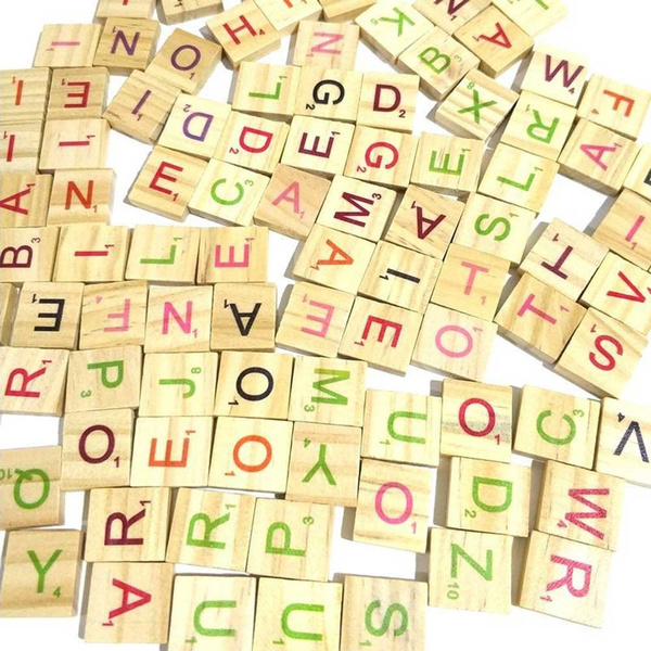 100 Wood Scrabble Tiles Letter Alphabet Scrabbles Number Craft English ...