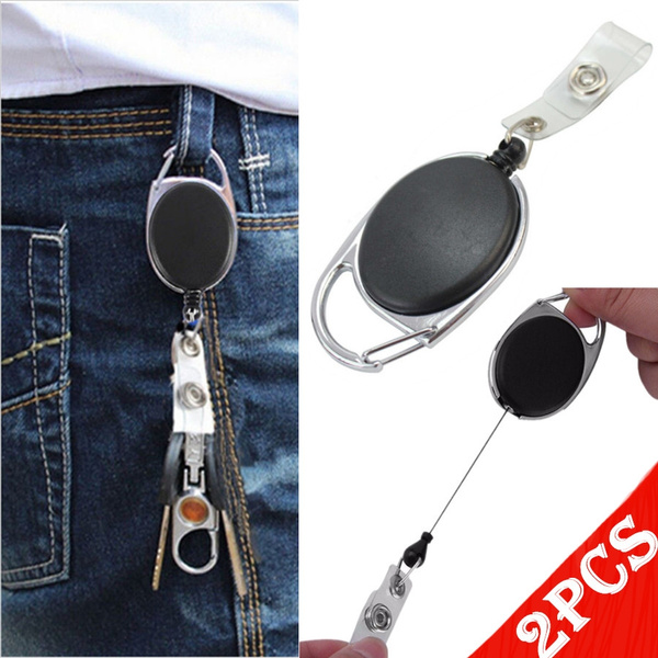 2 X Retractable Chain ID Holder Reel Recoil Key Ring Clip | Wish