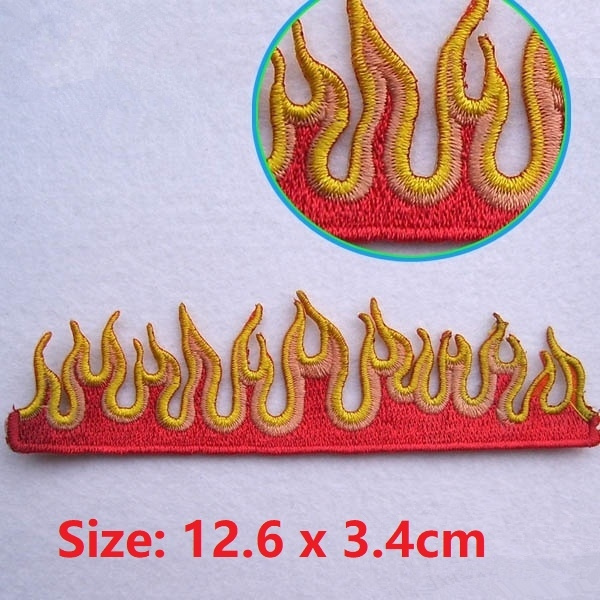 Flaming Flame Embroidered Sew Iron On Patch Badge Fabric DIY Applique ...