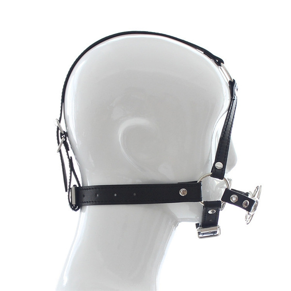 Black Leather Can Deep Throat Plug Black Plastic Ring and Clamp Open ...