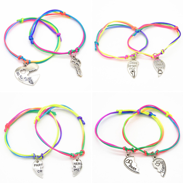 Women Appeal BFF Best Friend Matching Bracelet Letter Carved Heart Hand ...