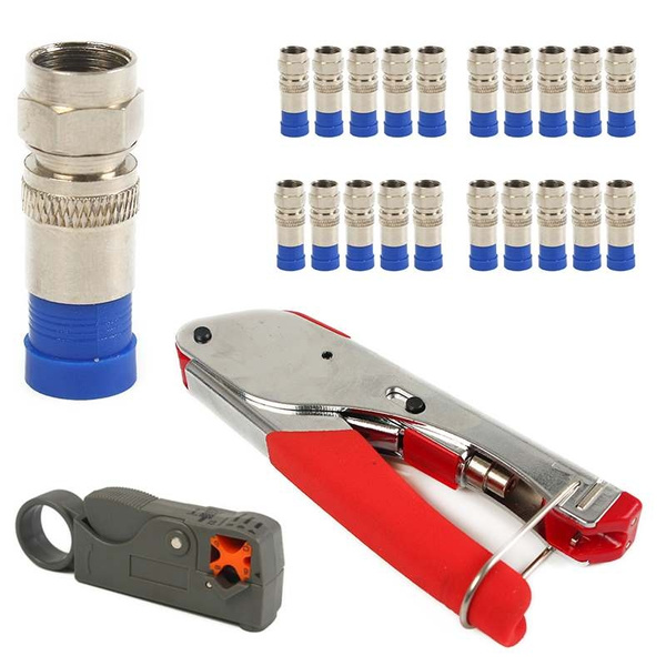 F-Type Compression Crimping Tool +Coaxial Crimper Cable Cutter +20pcs ...