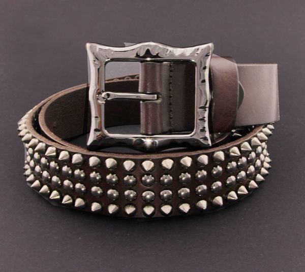 Men's Punk Studded Belt Biker Rocker Style Brown Thick High Quality ...