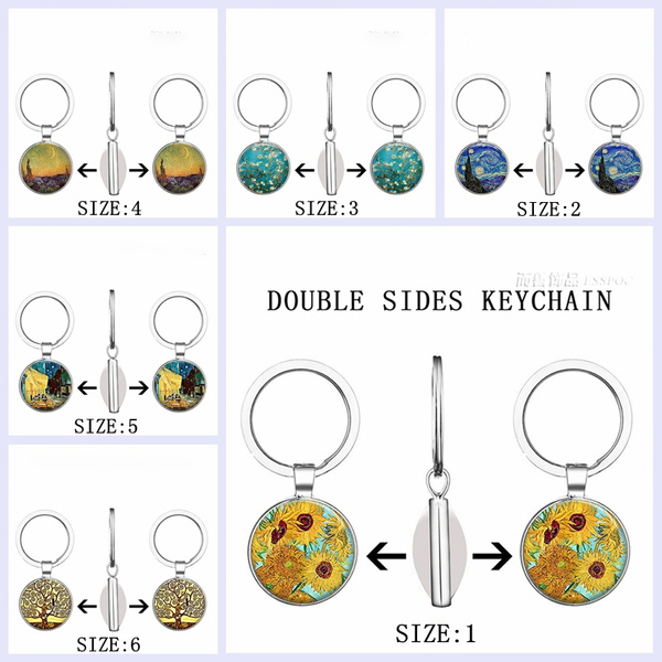 Handmade Double Sided Silver Key Rings Van Gogh Sunflowers Glass Dome ...