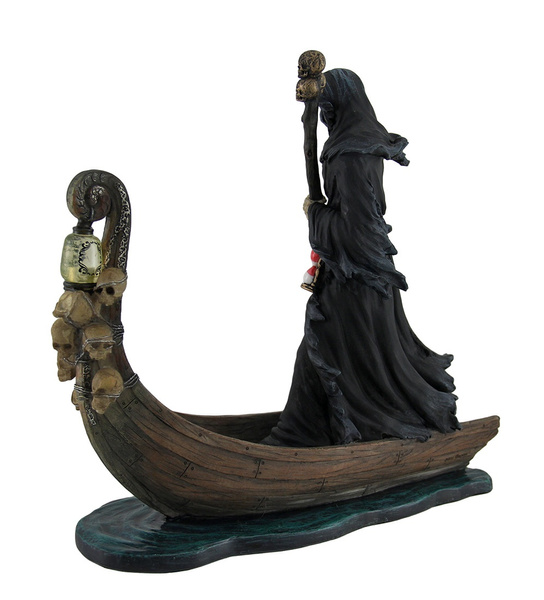 Charon Ferryman of the Dead Propelling Boat Statue with LED Lantern | Wish