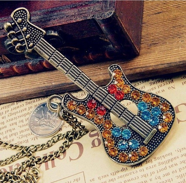 Multicolor Rhinestone Guitar Pendant Necklace | Wish