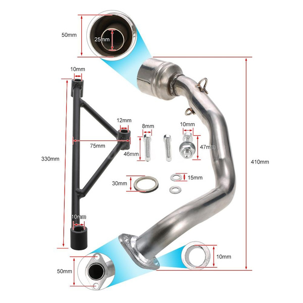 Universal Scooter Exhaust Pipe Muffler Header with Mounting Bracket Set ...