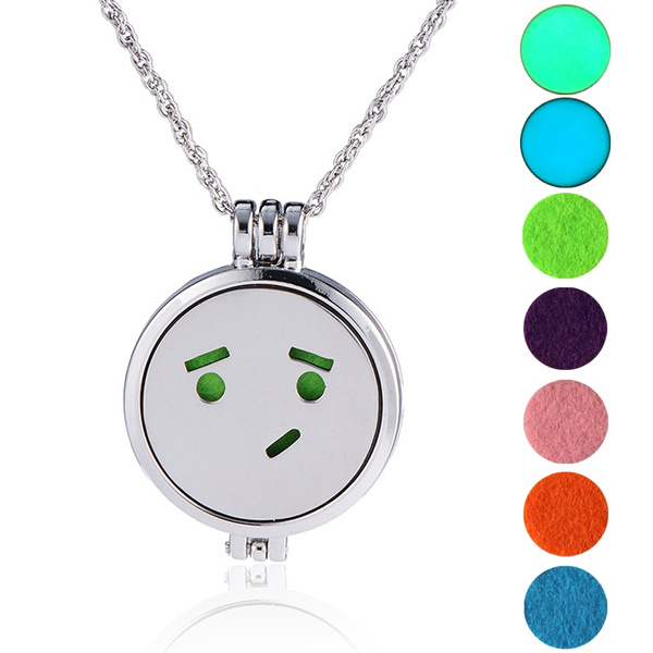 Individuality Emoticon Emoji Necklace Glow in Dark Locket Aromatherapy ...