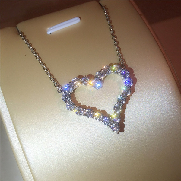 925 Silver Diamond Heart Shaped Pendant Necklace | Wish