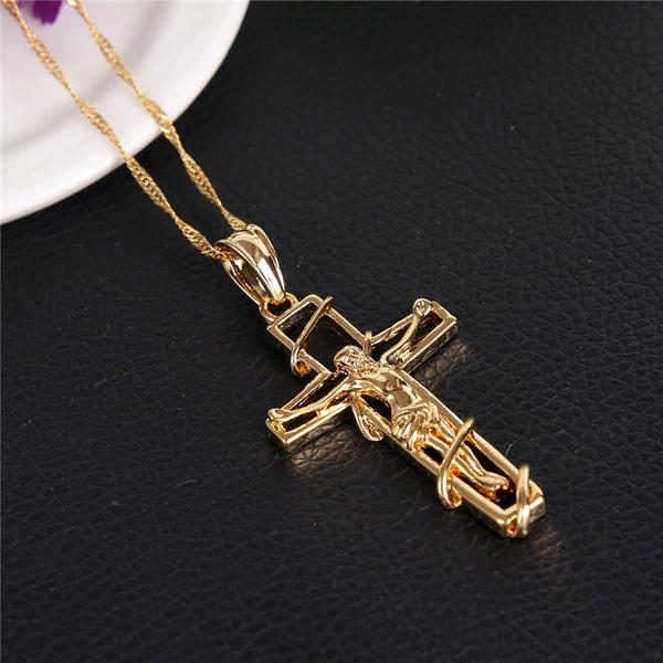 Men Women's 24k Gold Latin Cross Chain Gold Jesus Crucifix Cross ...