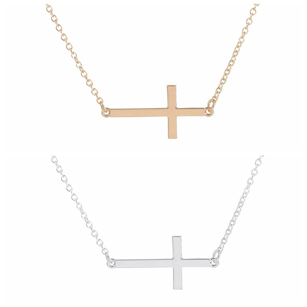 Sideways Cross Necklace Sterling Silver Offset Cross On The Side ...