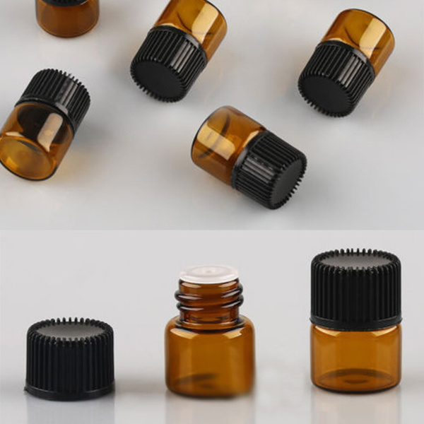 100pcs Mini Amber Empty Glass Sample Bottle for Essential Oil Perfume ...