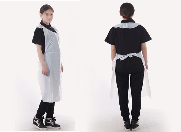 10Pcs/Pack Disposable Plastic Aprons White Polythene Aprons Flat ...