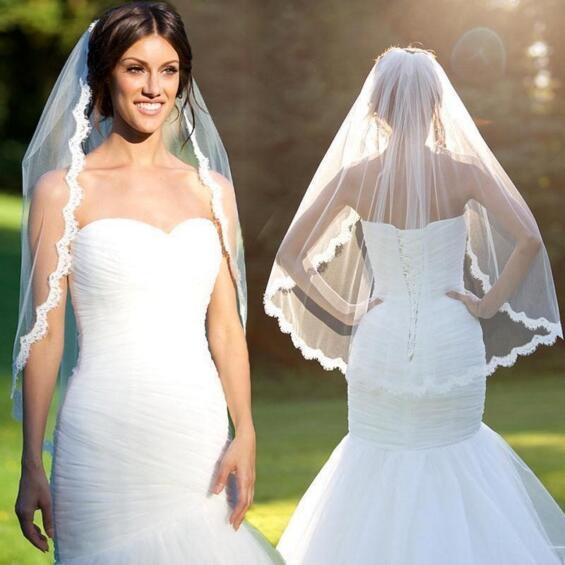 Doux Tulle Lace bord mariée de voile blanc / Ivory mariage veil mariée ...
