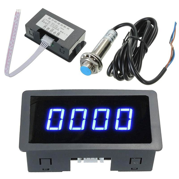 Blue 4 Digital LED Tachometer RPM Speed Meter + NPN Hall Proximity ...