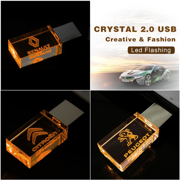 Orange Led Light Crystal Glass USB Flash Drive 128GB64/32/16/8GB ...