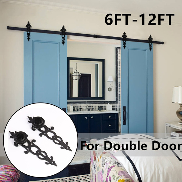 6-12FT Sliding Barn Wood Door Hardware Double Door Track Kit, New Style ...