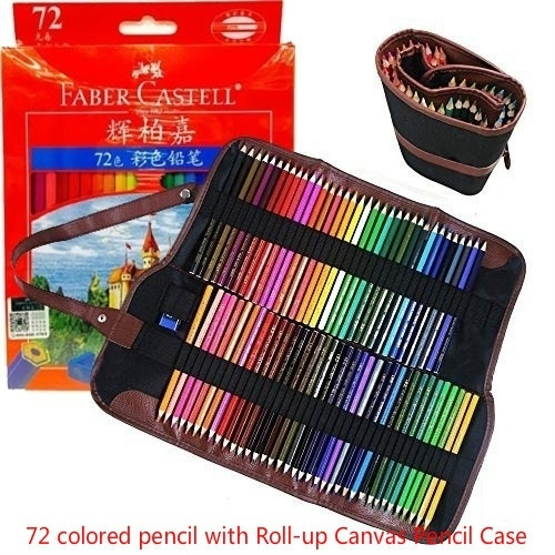 FABER CASTELL 72 colored pencil with Roll-up Canvas Pencil Case for ...