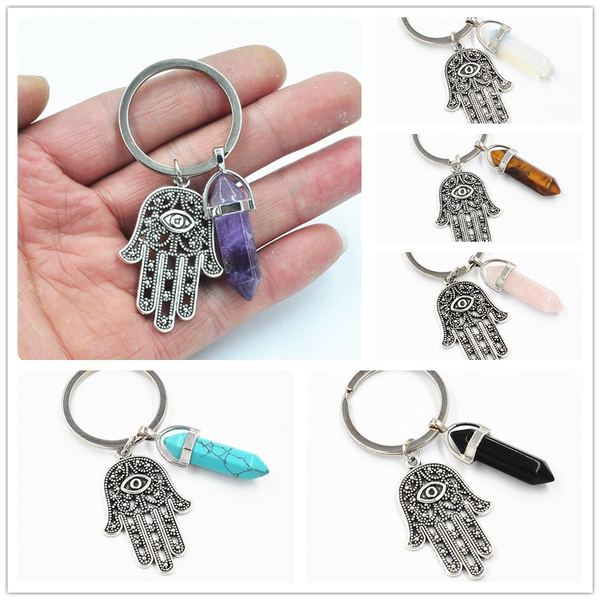 Unique Fatima Hand Key Chain Hamsa Hand Keyring Natural Opal Stone ...